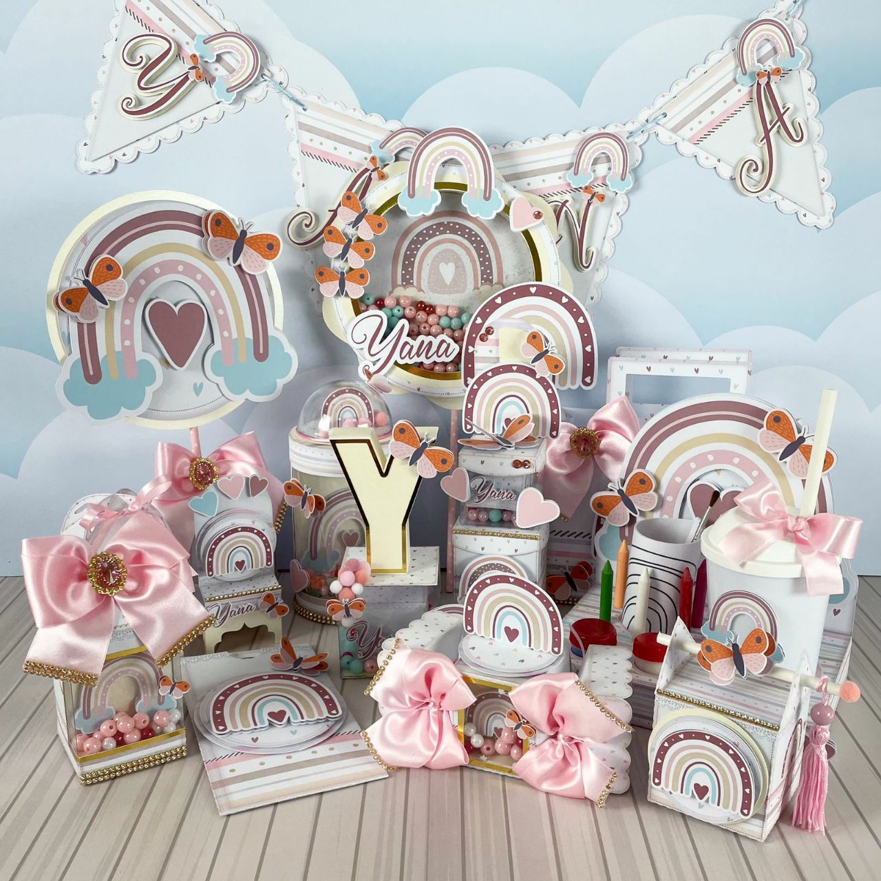 Kit Festa Arco-Íris Boho 100% Digital – Confeiteira Renata Festas