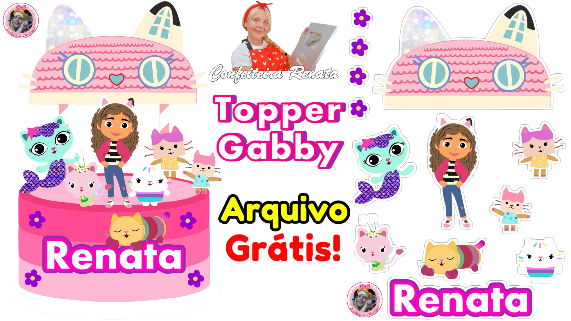 Aula de Topo de Bolo Gabby com Arquivo Grátis! – Confeiteira Renata Festas