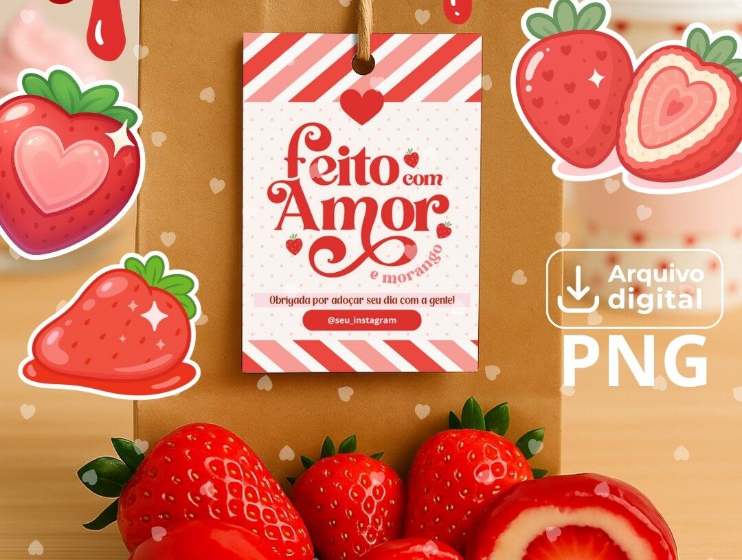 Arquivo Embalagem para Morango do Amor em PNG – Confeiteira Renata Festas